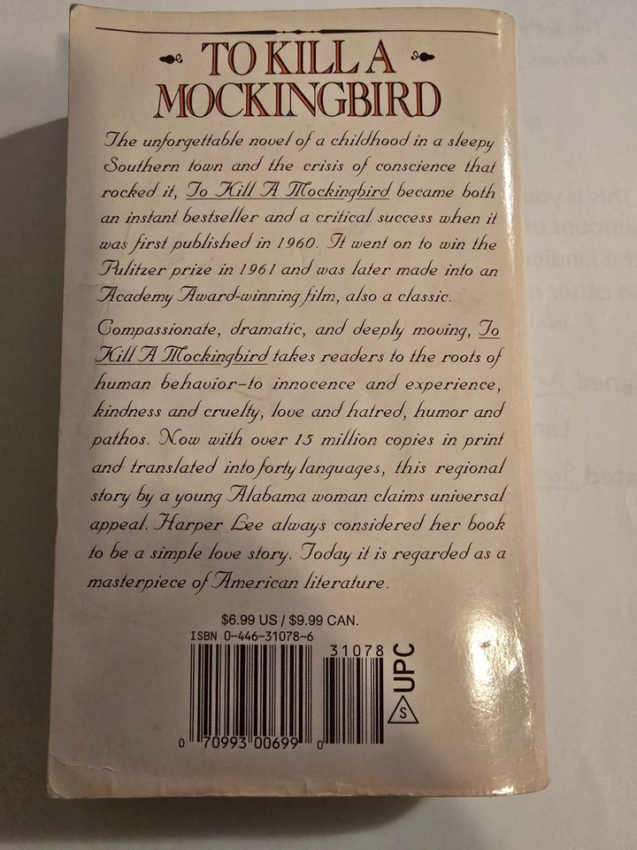 To Kill A Mockingbird paperback Harper Lee 1982 Warner Books GOOD ...