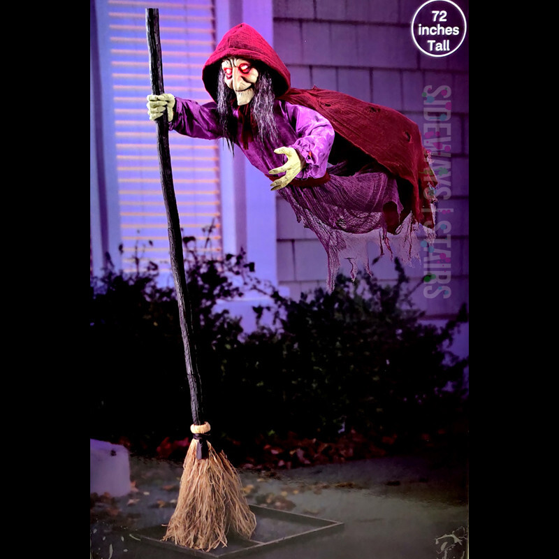 SPOOKY VILLAGE ANIMATED FLYING WITCH 6 FT talking animatronic prop evil ...