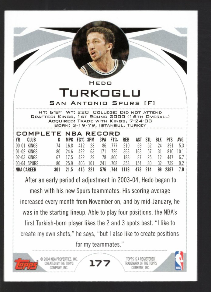 2004-05 TOPPS 1ST EDITION HEDO TURKOGLU CARD #177 **NM-MT** SAN ANTONIO ...