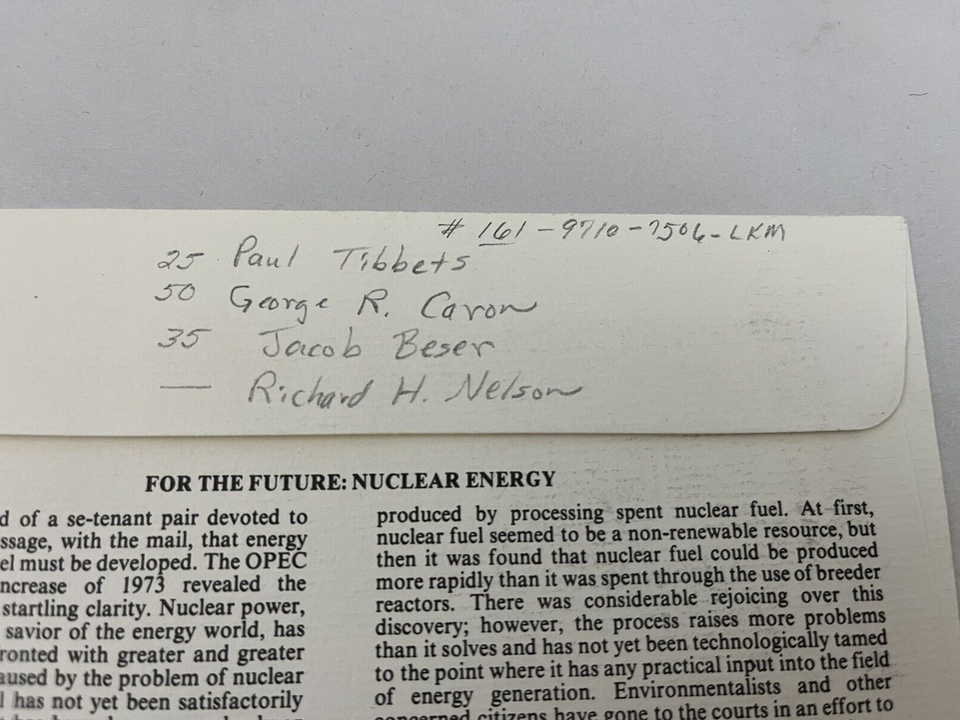 FDI 1977 Signed Autographed Enola Gay Tibbets Caron Beser Nelson ...