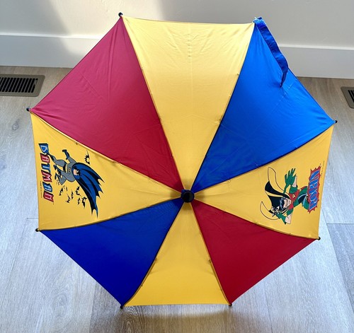 VTG Batman 1997 Umbrella DC Comics Robin Blue Red Yellow Warner Bros w ...