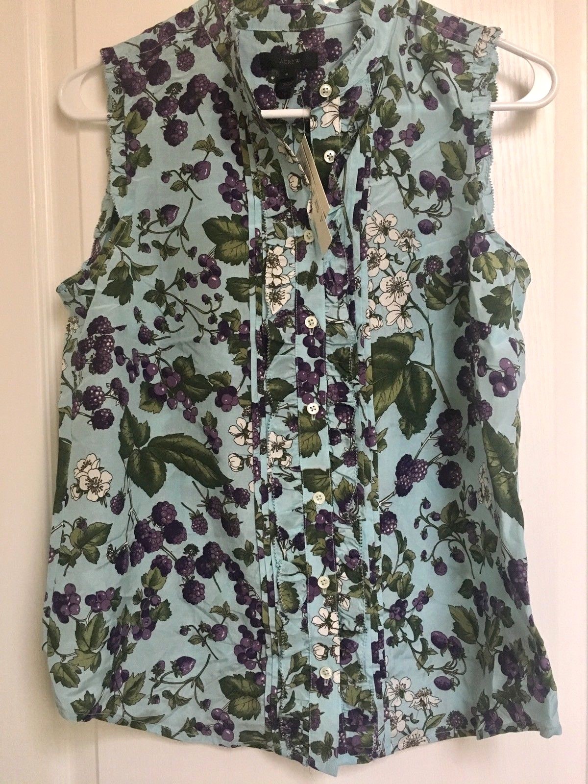 NWT JCrew Ratti Fruity Floral Ruffle Sleeveless Blouse Top Silk/Cotton ...