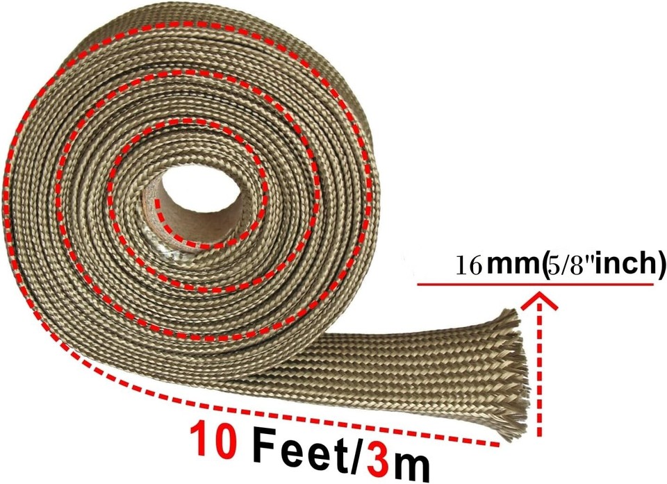 Titanium Fiberglass Heat Wrap Wire Shield Sleeve- 5/8" ID X 10 ...