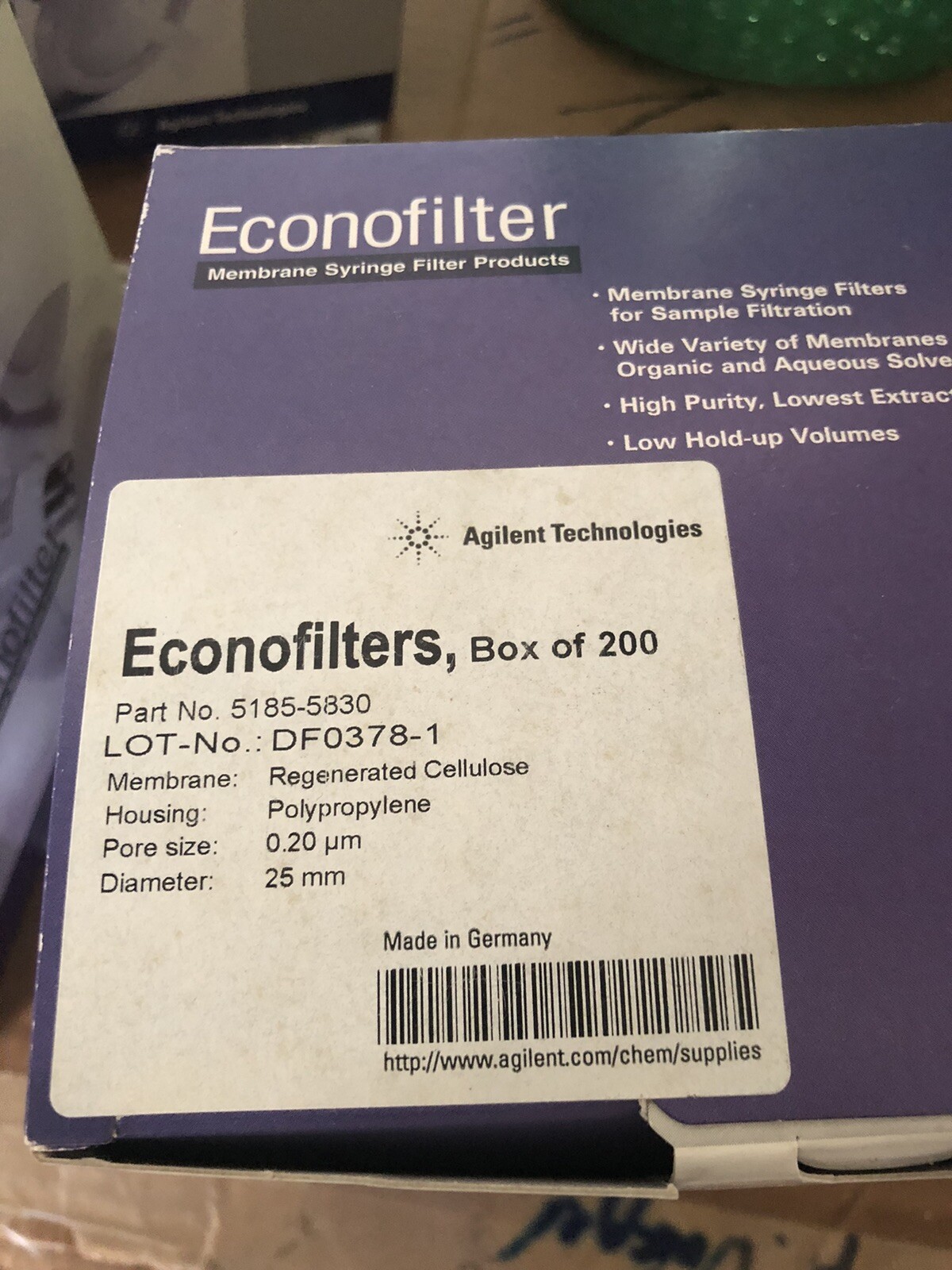 Agilent 5185-5830, Econofilter, Regen, Cellulose, 25mm, 0.2um, 200/PK ...
