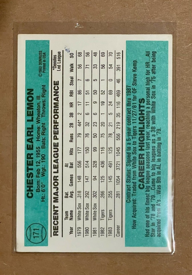 Chet Lemon Signed Autographed 1984 Donruss Detroit Tigers Card | eBay