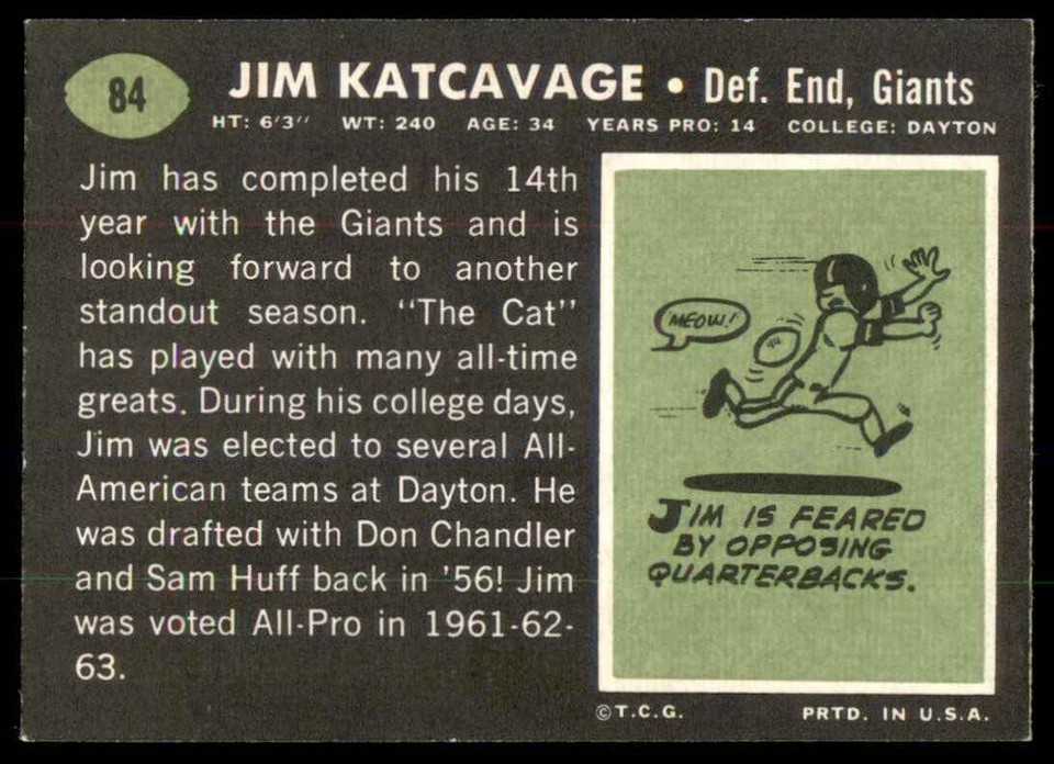 1969 Topps Football Jim Katcavage New York Giants #84 | eBay