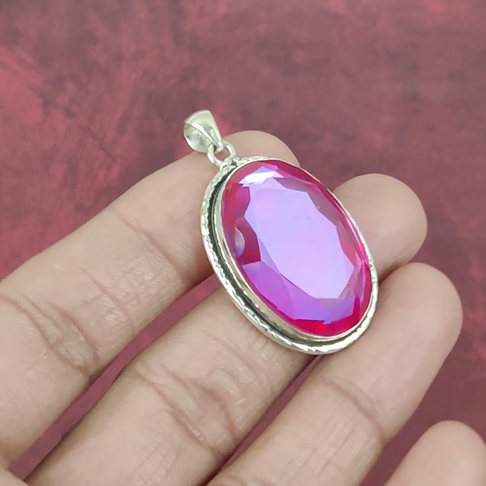 AAA+ Pink Mystic Topaz Gemstone Handmade 925 Sterling Silver Jewelry ...