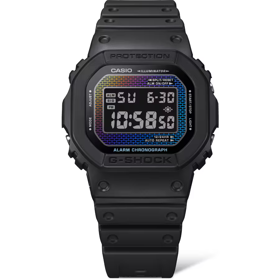 Casio G-Shock DW-5600RW-1 Rainbow Brick Wall Pattern Dial Black Watch ...