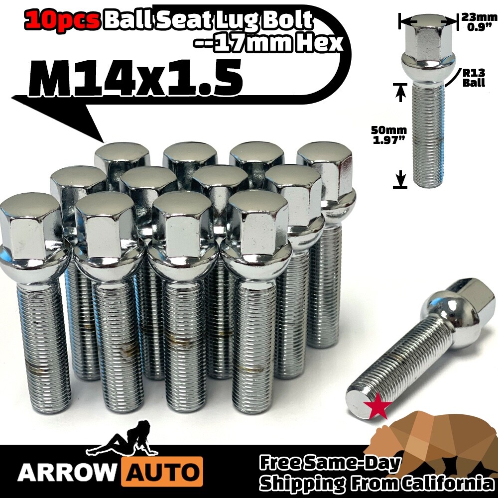 10x Chrome 14x1.5 Lug Bolt 50mm Fit A3/A4/Q5/Q7&Audi StockRim With 20 ...