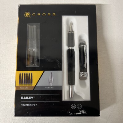 Cross Bailey Matte Black Fountain Pen with 6 Ink Cartridges NEW | eBay