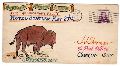 1933 McIntyre Hand-painted ACE Artist - Buffalo Stamp Club Hotel ...