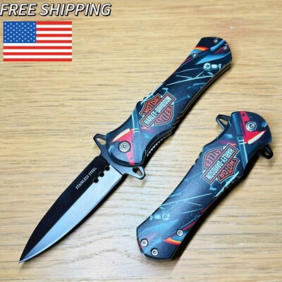 9" Harley Davidson Luxury Tactical Spring Assist Blade Folding Pocket ...