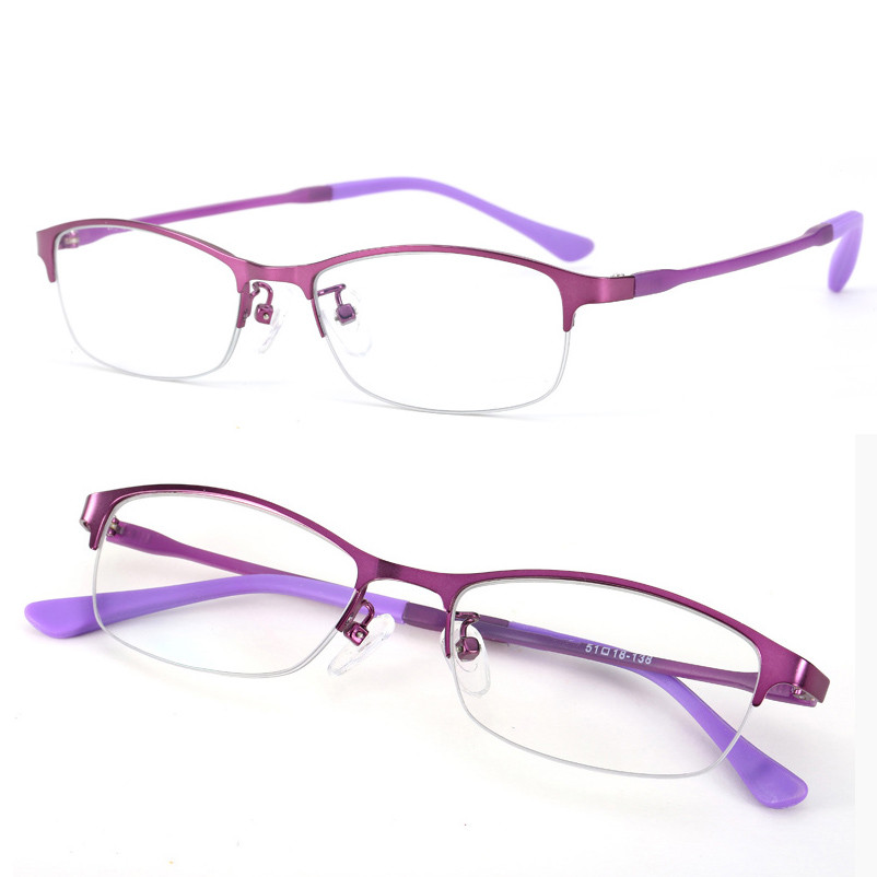 Women's Half Rimless Eyeglasses Frames Meta &TR90 Spectacles Flexible ...