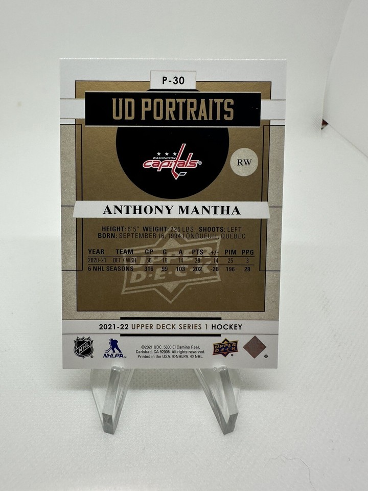 Anthony Mantha Signed Autograph 2021-22 Upper Deck UD Portraits Card ...