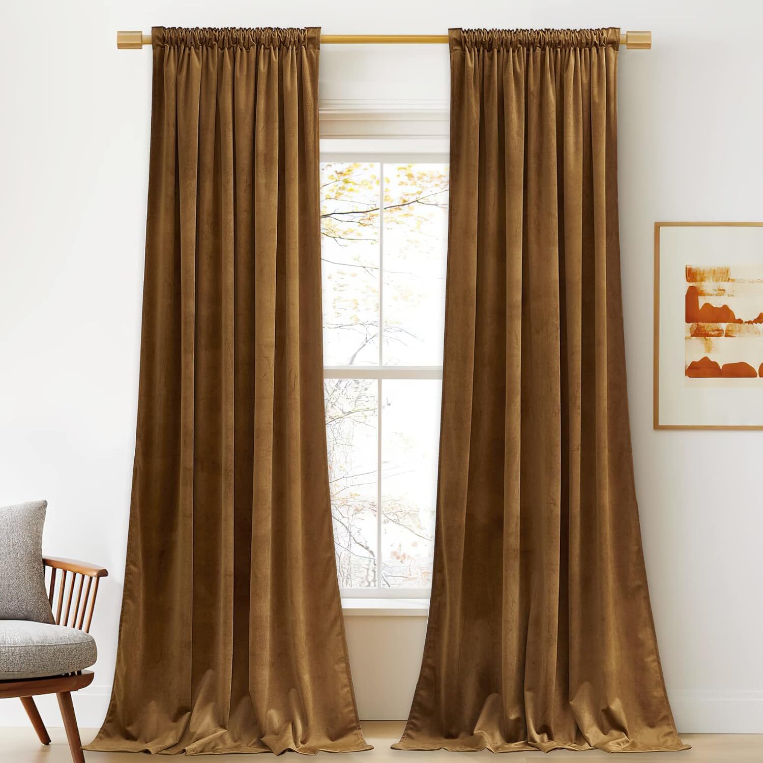 StangH Gold Brown Velvet Curtains 90 inches Long - W52" x L90", | eBay