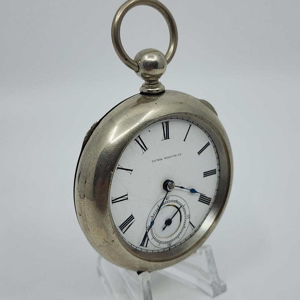 Antique Illinois " IOWA WATCH CO " Grade 1 18s 7j Key Wind Watch READ ...