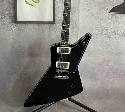 Custom Black Solid Body 6 Strings Explorer Electric Guitar Chrome Parts ...