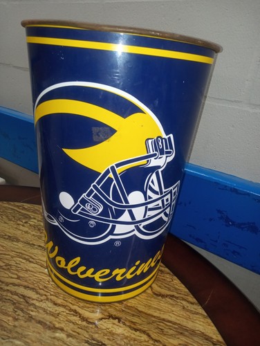 VINTAGE Michigan Wolverine Wincraft Metal Tin Trash Can 15" TALL. | eBay