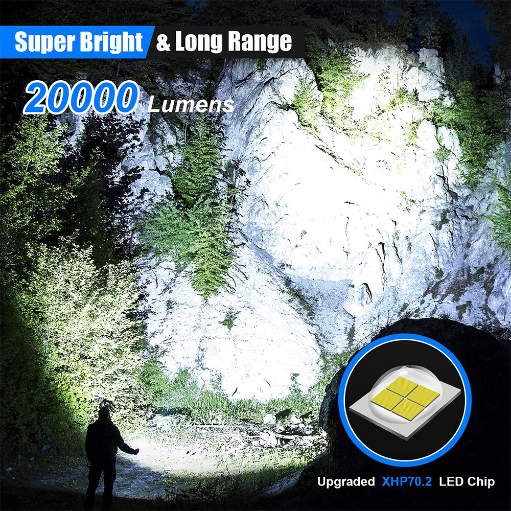 Super Bright LED Flashlight 20000 Lumen USB Rechargeable Flashlight ...
