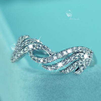 18K White Gold GF women's wedding Ring Simulated Diamond flying angel ...