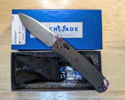 Benchmade Bugout 535-3 Carbon Fiber Scales S90V Custom Purple Upgrades ...