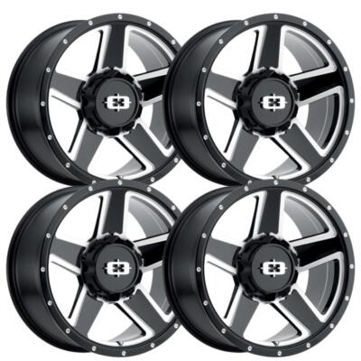 (Set-4) Vision 390 Empire 16x6 8x6.5 0mm Black Milled Wheels Rims 16 ...