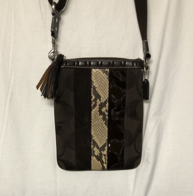 COACH Swingpack Hamptons ~ Signature Stripe Python Trimmed 10266 Brown ...