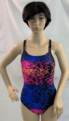 Speedo blue/pink/black strap Women's Modern Matrix Volt Back 1-Piece ...