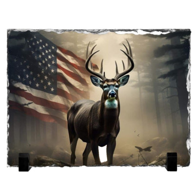 Photo Rock Slate American Flag Deer Picture on Rock 7.9” X 5.9” Stone ...