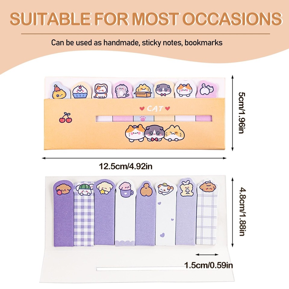 16 Pack Cute Sticky Notes, Animals Plant Foods Mini Self-Stick Index ...