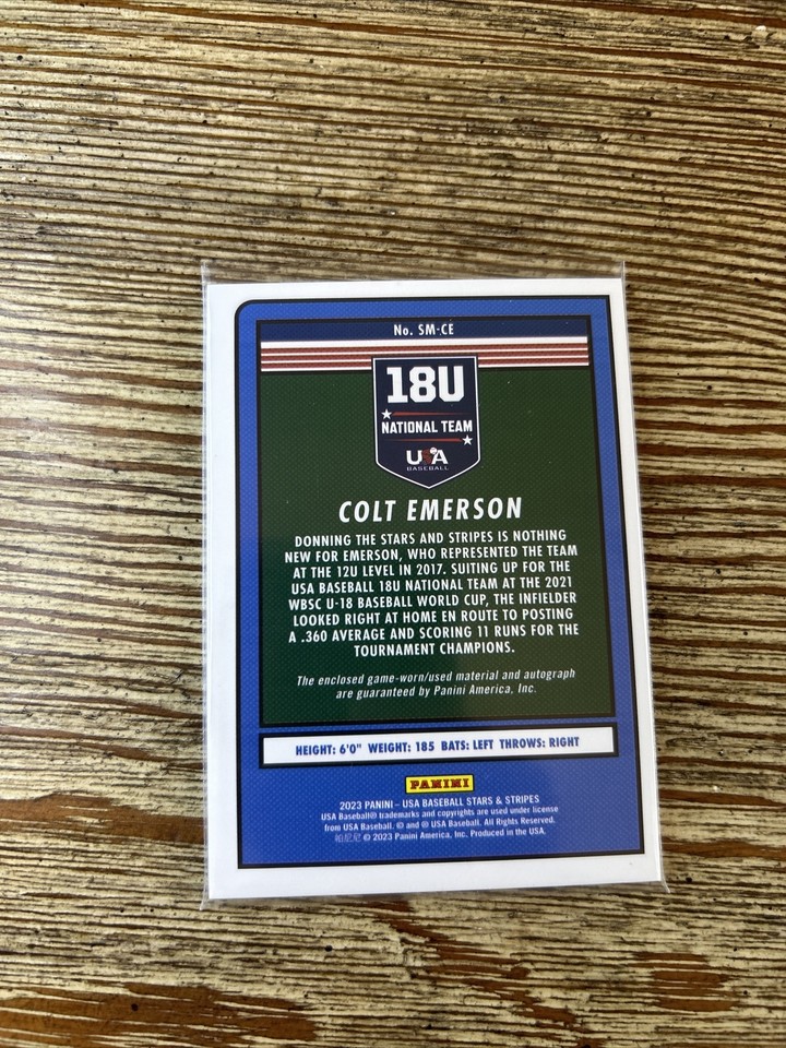 Colt Emerson - ‘23 USA Baseball Stars & Stripes Prime /25 Auto SEATTLE ...