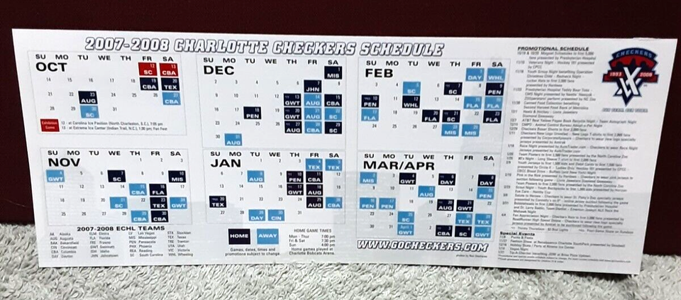 2007 2008 Charlotte Checkers ECH Hockey Unfolded Pocket Schedule | eBay