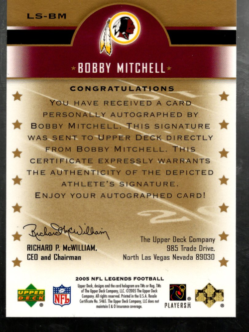 A8804- 2005 Upper Deck Legends Legendary Signatures #BM Bobby Mitchell ...