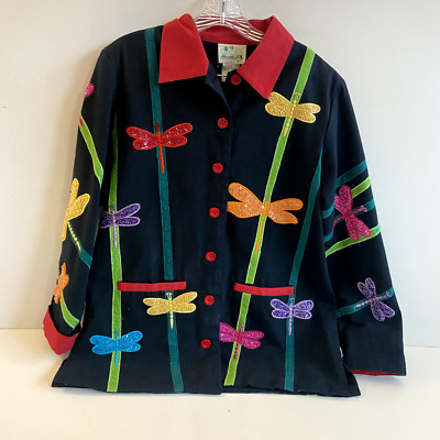 The Quacker Factory Womens Dragonfly Size Small Jacket Applique Beaded ...