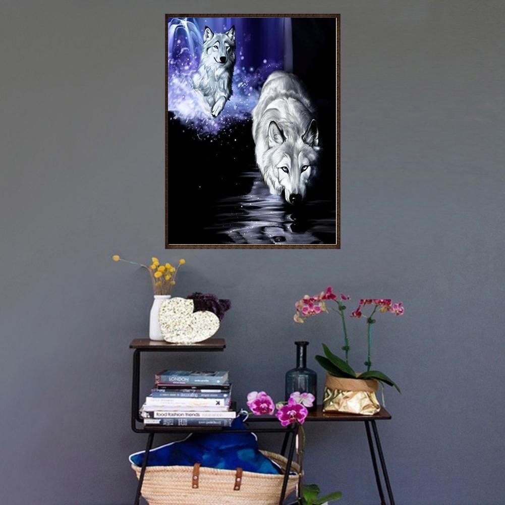 new 5D DIY Full Drill Diamond Painting Running White Wolf Cross Stitch ...