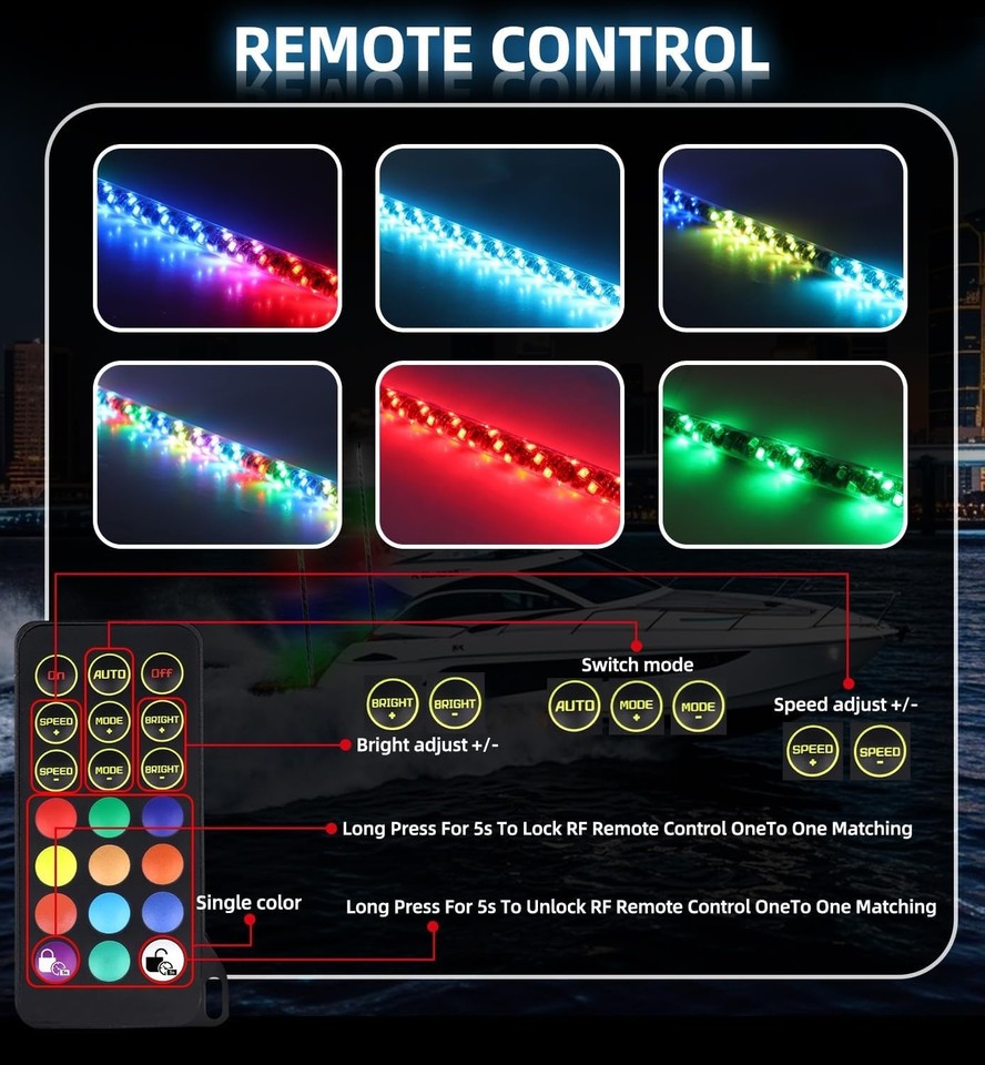 4ft 360° Led whip boat stern light RGB Navigation All-Round Stern ...