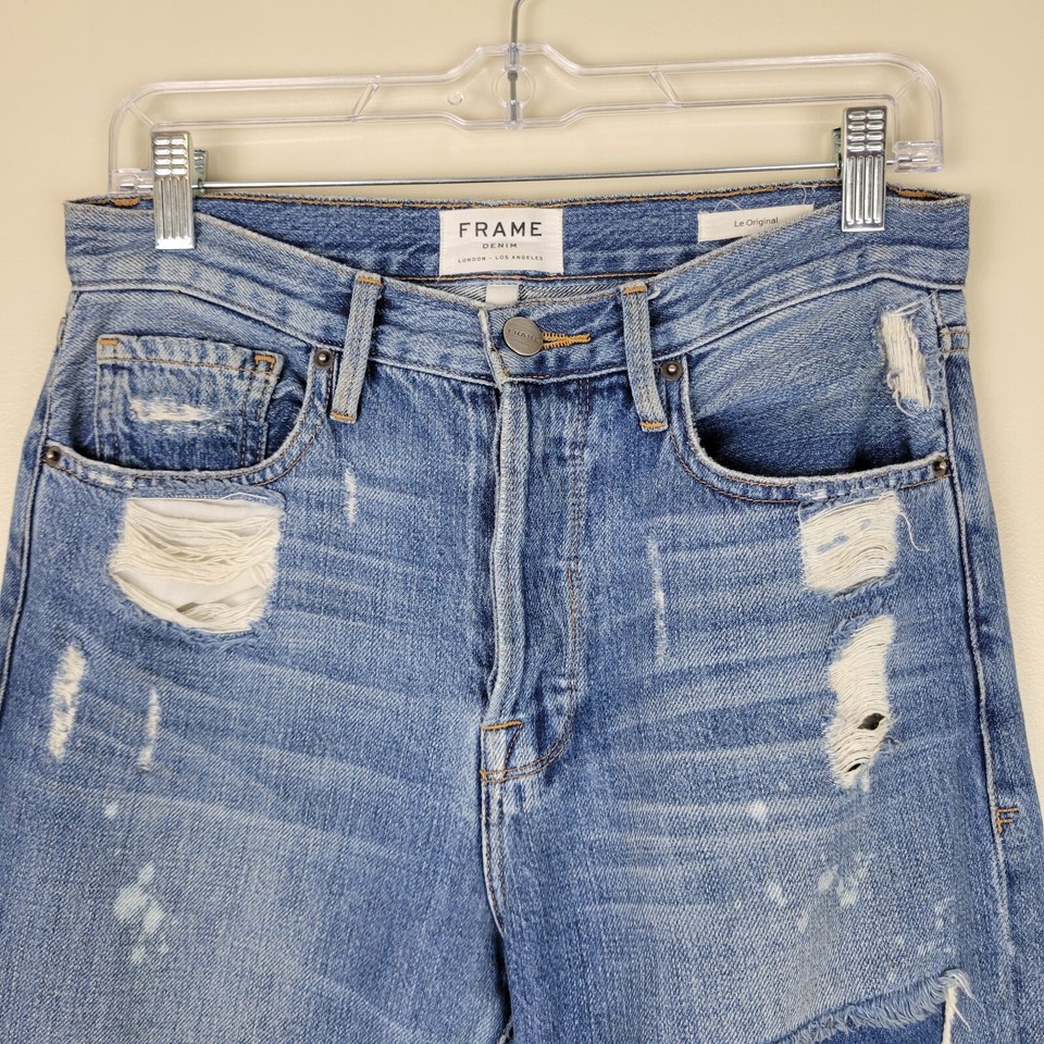 Frame Denim 26 Le Original Blue High Waisted Button-fly Tapered Leg ...
