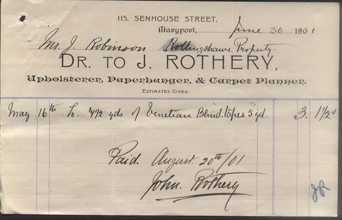 1901 CUMBERLAND, MARYPORT, J. ROTHERY, 115 SENHOUSE ST. PAPERHANGER ...