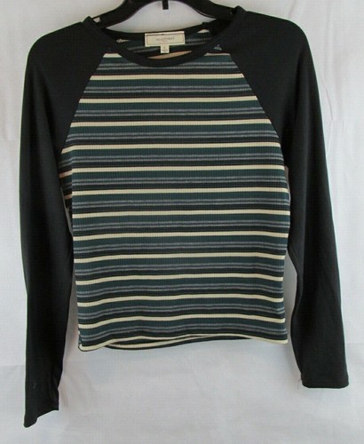 No Comment Girls Hunter Green and Charcoal Striped Long Sleeve Shirt ...