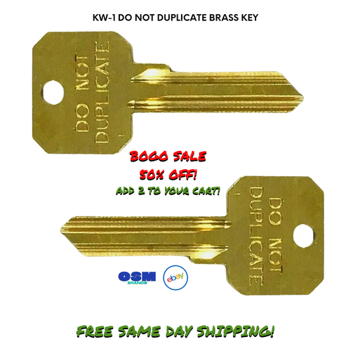 1 Uncut Kwikset, Atlas, Dexter KW1 Brass "Do Not Duplicate" Key blanks ...