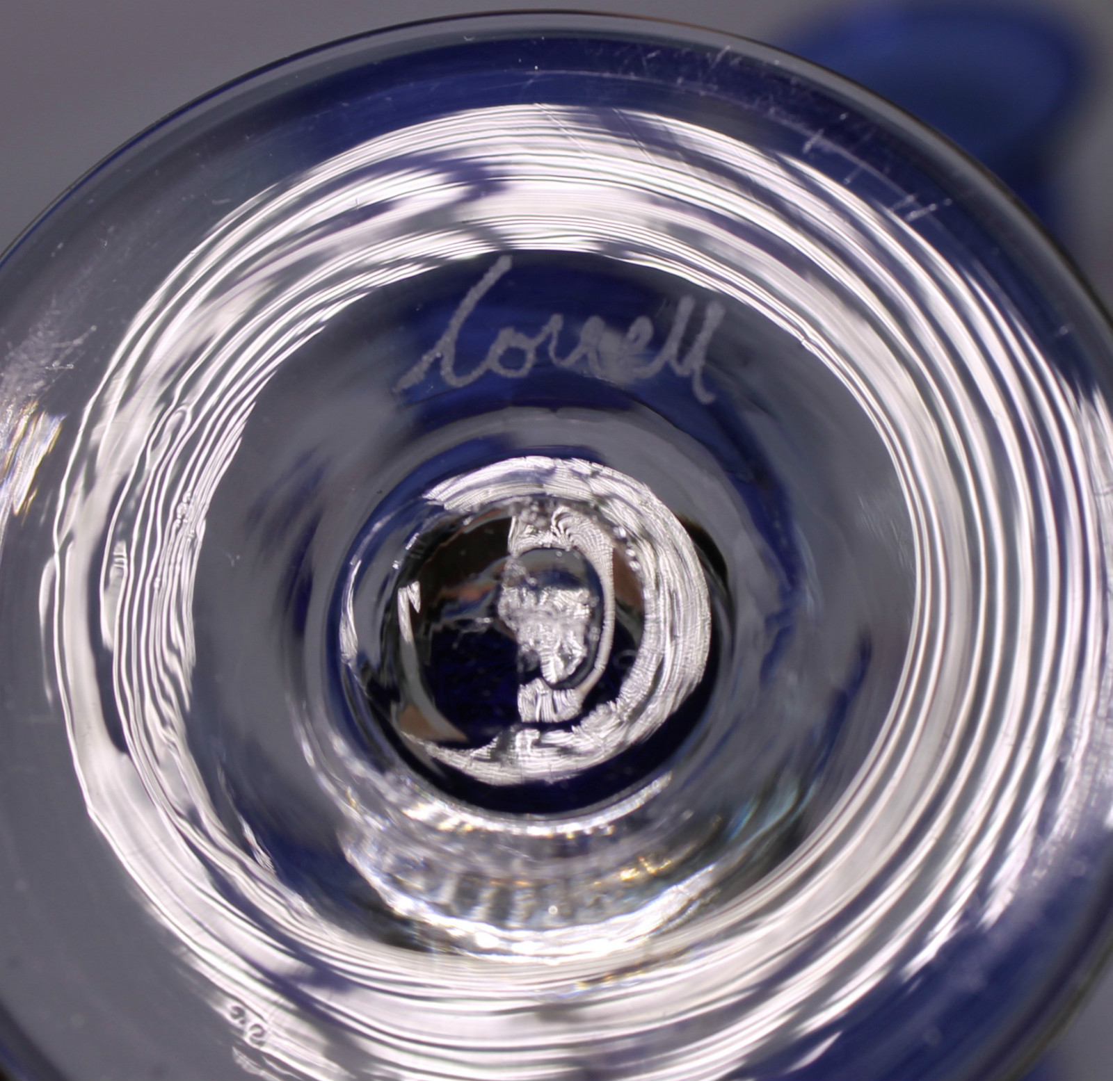 Charles Correll Studio Art Glass Blue Clear Tall Goblet Goblets Stems ...