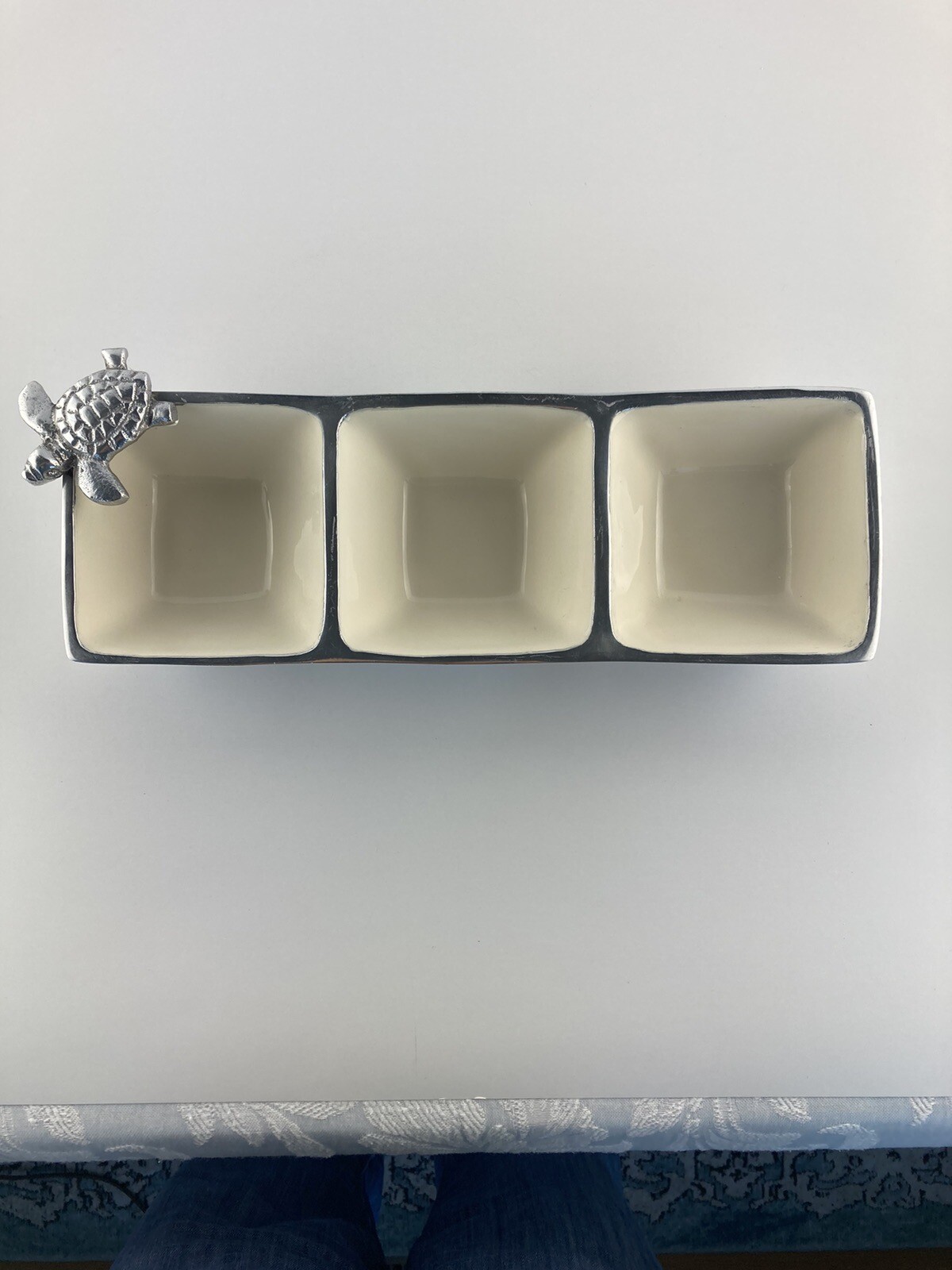 Made in India Pewter Turtle with Cream Enamel 3 Divided Rectangular ...