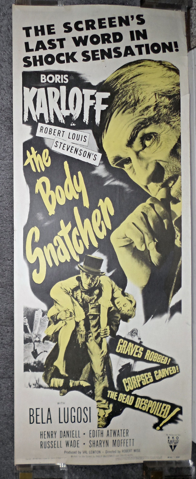 THE BODY SNATCHER orig 14x36 movie poster BORIS KARLOFF/BELA LUGOSI/VAL ...