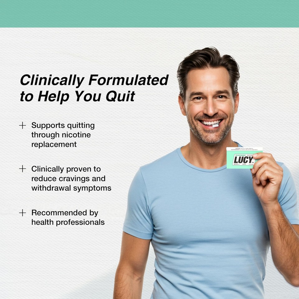 LUCY Nicotine Gum 2mg 100 Mint NRT Smoking Cessation Aid Quit Smoking ...