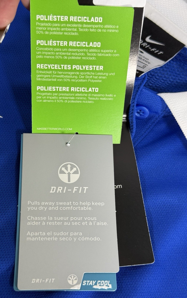 Nike Dry Fit Women's Blue & White Active Polo Shirt W/Vent Sides Sz ...