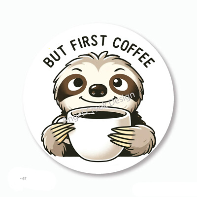 But First Coffee Sloth Party Favors Scrapbook Stickers Envelope Seals ...