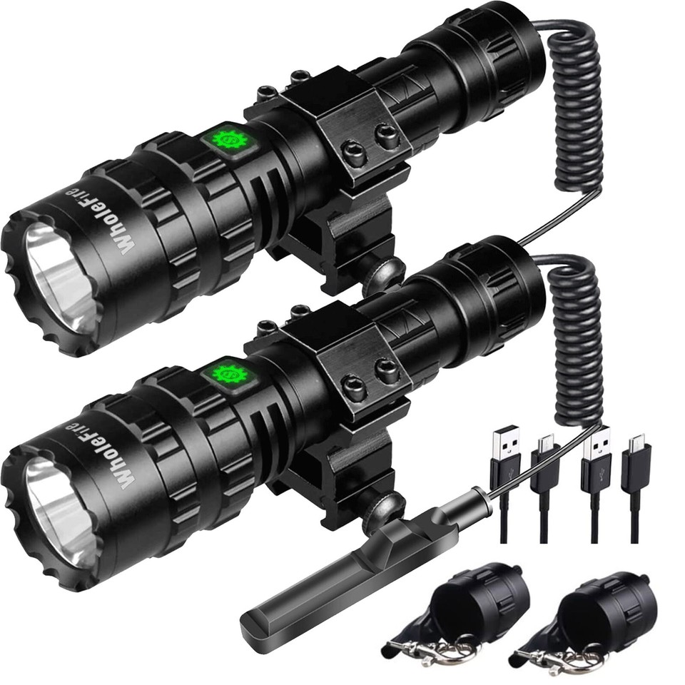 500000LM Rechargeable LED Flashlight Tactical Gun Light Rail Mount for ...