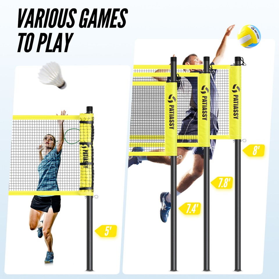 32ft/26ft/20ft Width Outdoor Volleyball Badminton Combo Set with Net ...