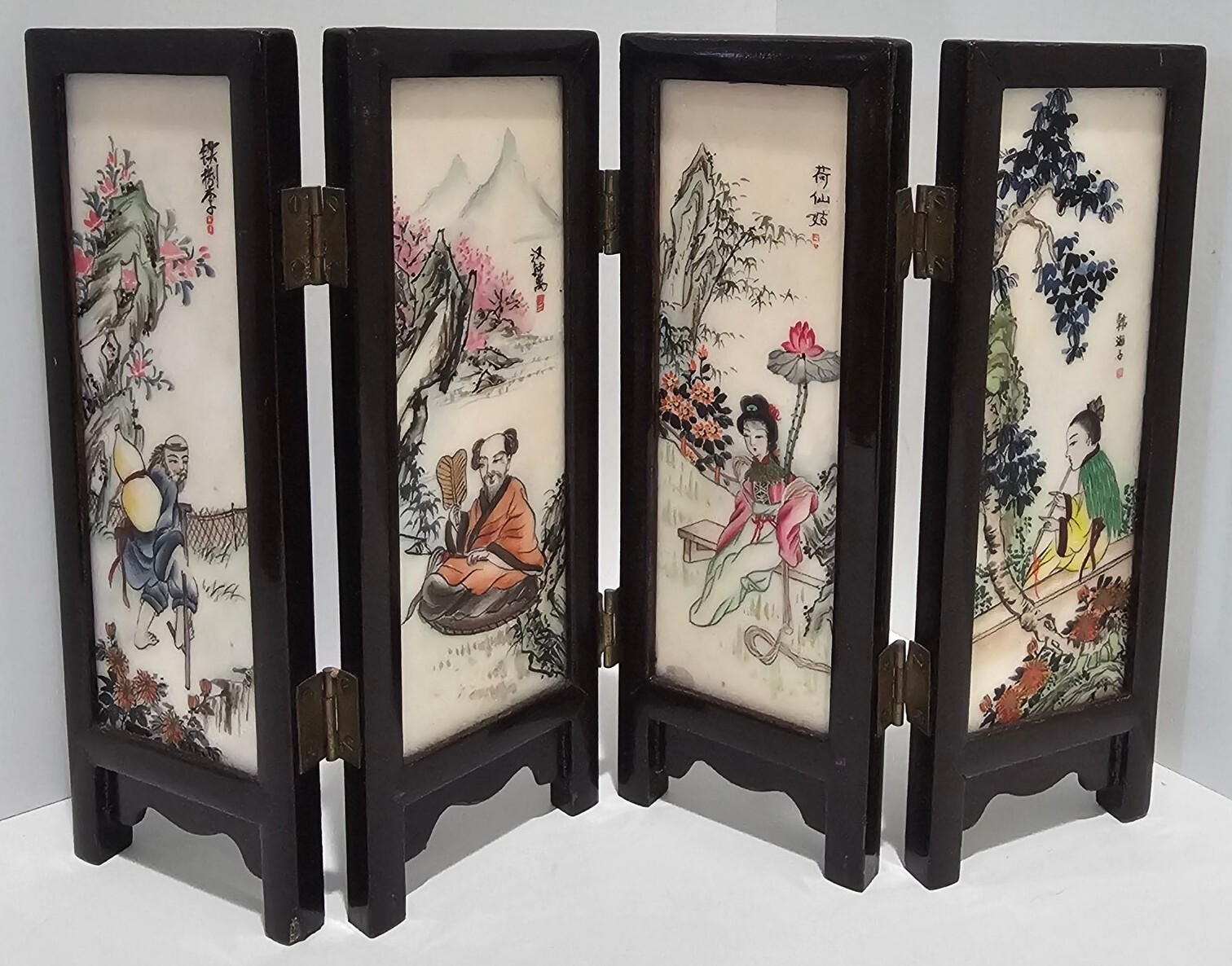 Vintage Japanese Miniature Folding Screen Hand Painted 2 Sided Screen ...
