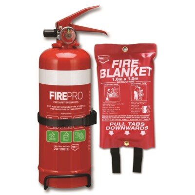 FirePro Fire Extinguisher 1Kg w/ Blanket Dry Powder Safety Kit 2A:10B:E ...